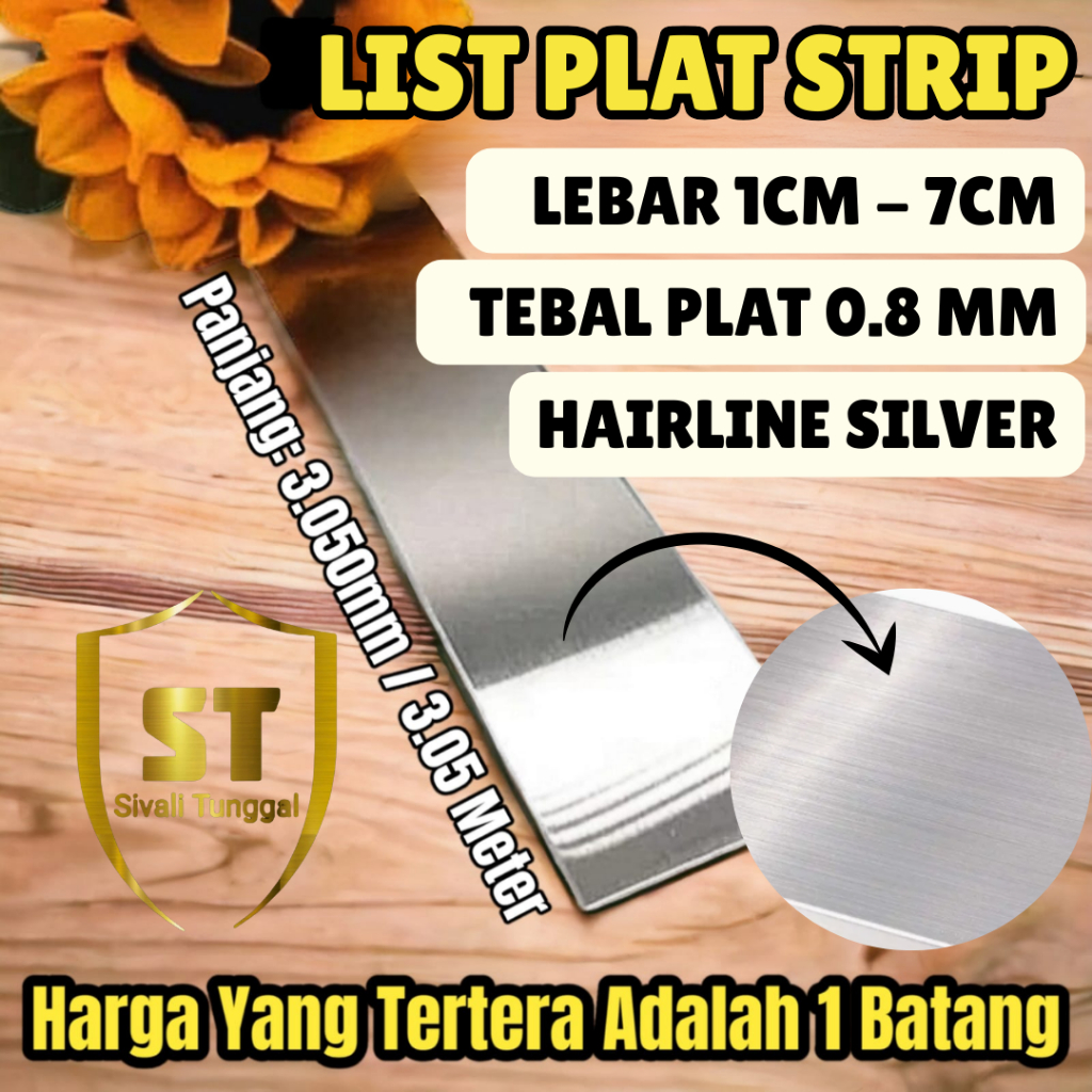 Jual LIST PLAT STRIP SILVER HAIRLINE / GARIS (L)10MM-70MM × (P)305CM × ...