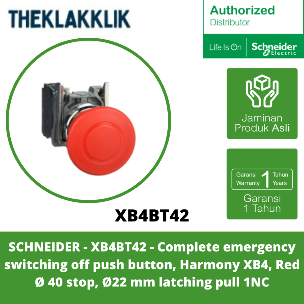 Jual SCHNEIDER - XB4BT42 - Complete emergency switching off push button ...