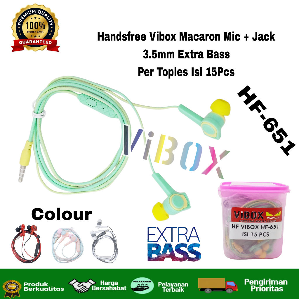Jual ( 1 Toples / 15Pcs ) Vibox Handsfree HF-651 Colour Macaron Headset ...