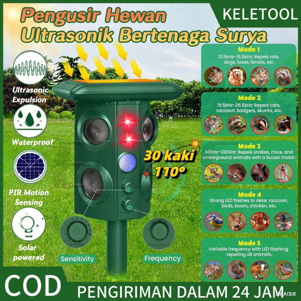 Jual Alat Pengusir Hewan Ultrasonik Tenaga Surya Otomatis Dengan Led ...