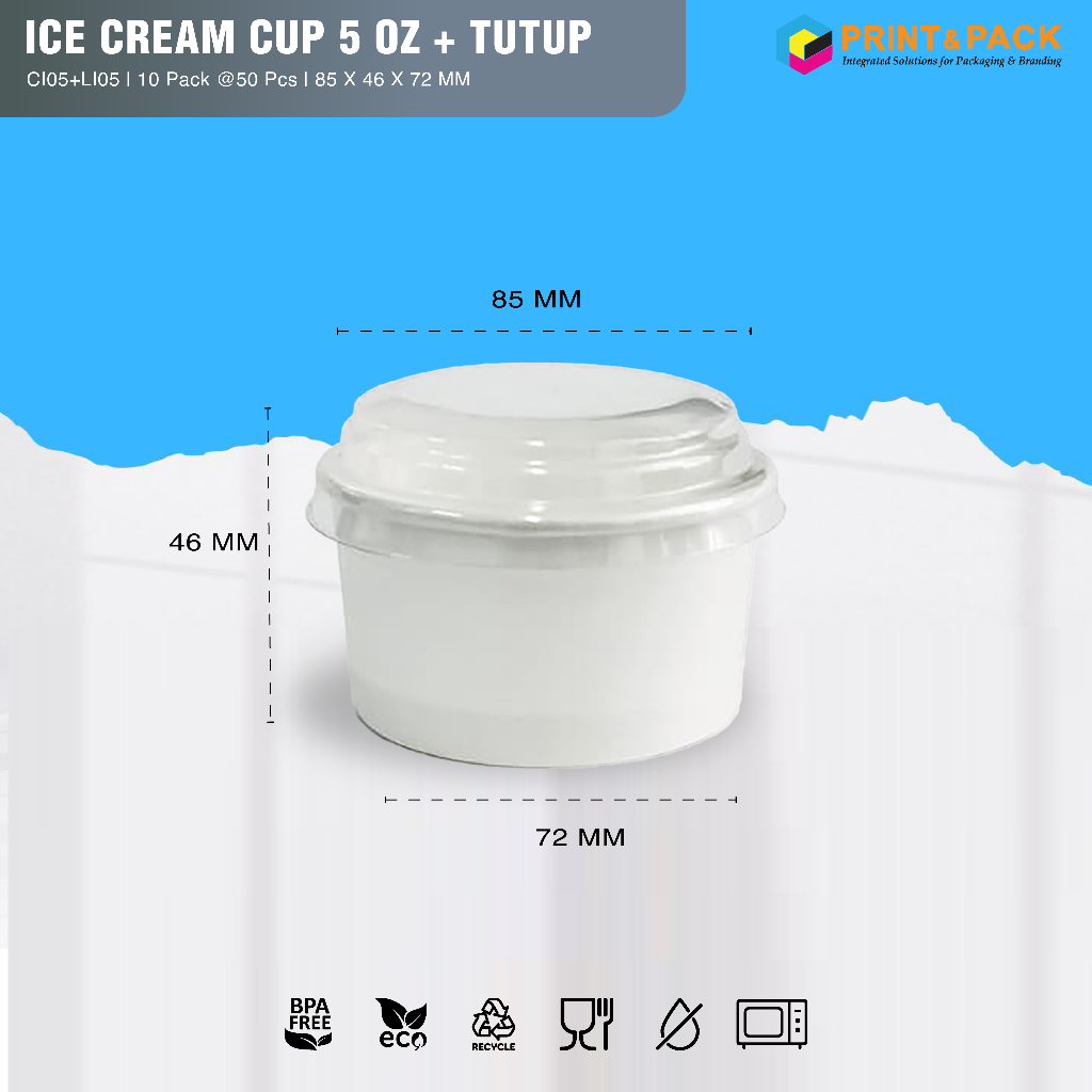 Jual Paper Ice Cream Cup Murah 5oz + TUTUP isi 50 pcs / Gelas Es Krim ...