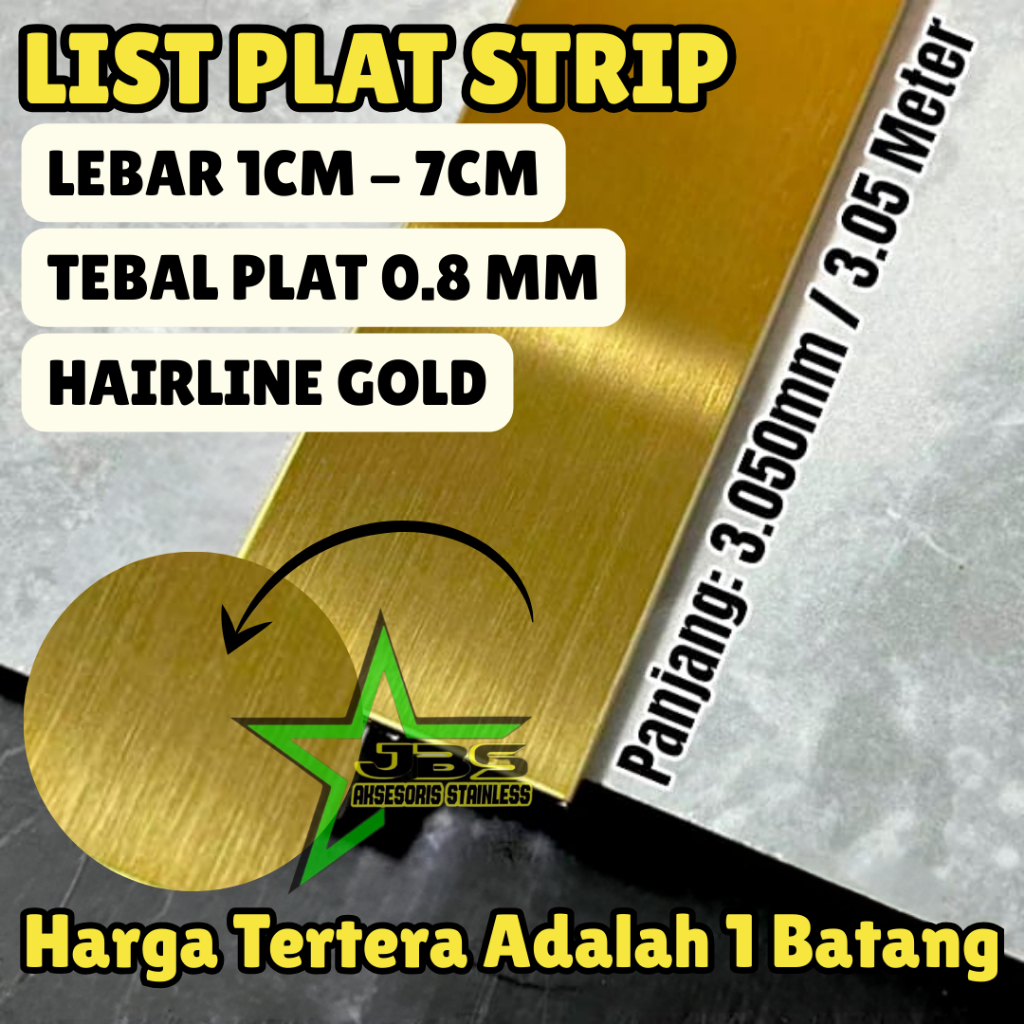 Jual LIST PLAT STRIP GOLD HAIRLINE / GARIS (L)10MM-70MM × (P)305CM × (T ...