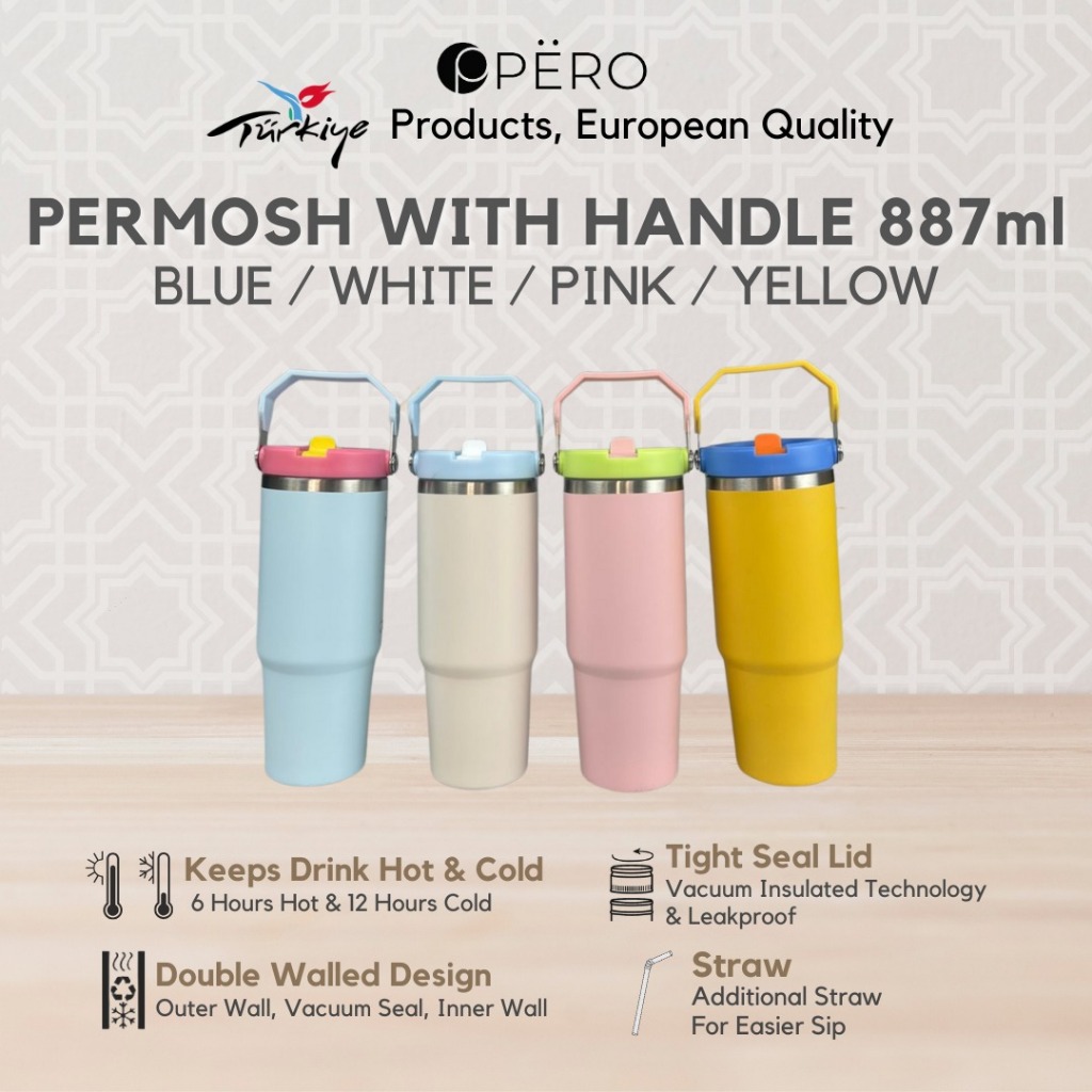 Jual Pero Colorful Flip Straw Tumbler Permos 30oz 900ML with Handle ...