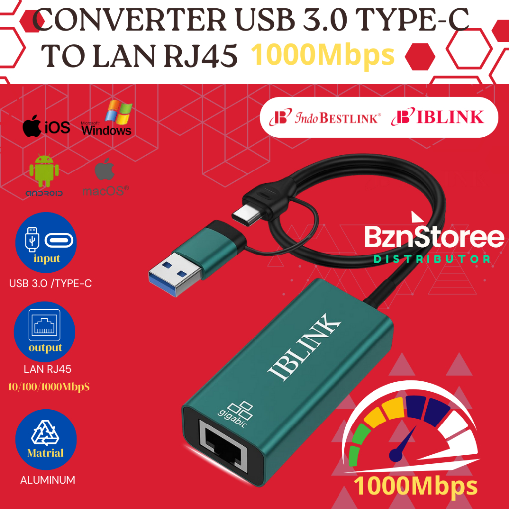 Jual USB Type-C to RJ45 Lan Ethernet Adapter Up To 100Mbps 1000Mbps ...