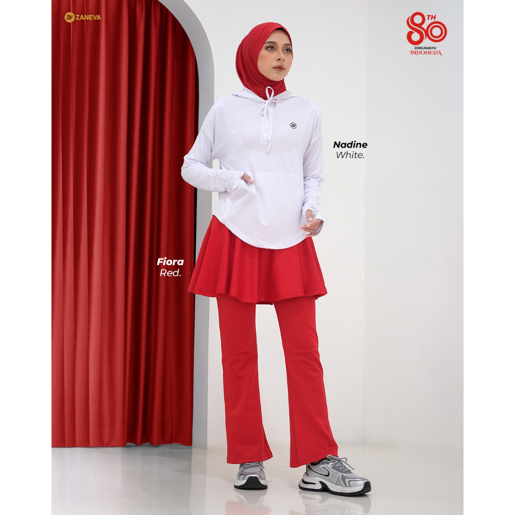 Jual Setelan Olahraga Muslimah Merah Putih | Nadine Top + Rok Celana Fiora Edisi Spesial ...