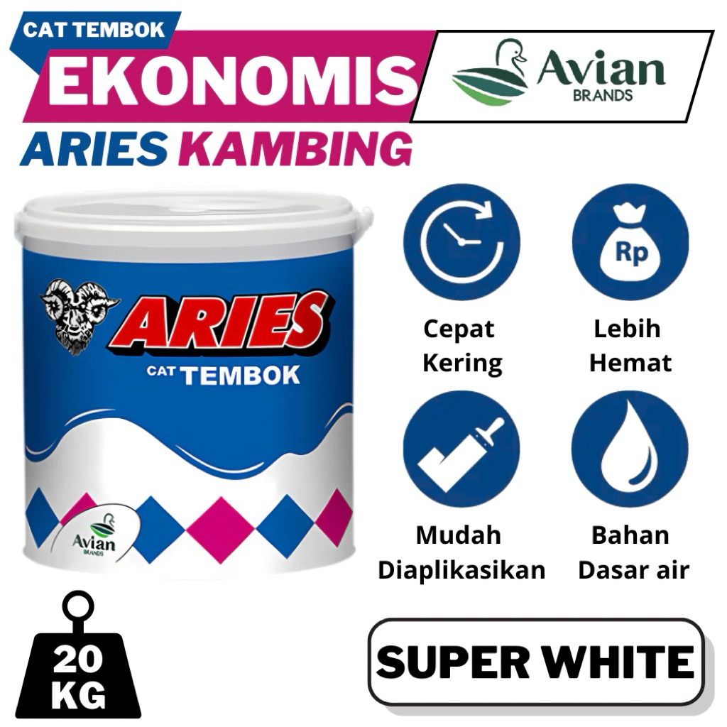 Jual Cat Aries Putih 1 Pail 20 KG Cat Tembok Avian Brands | Shopee ...