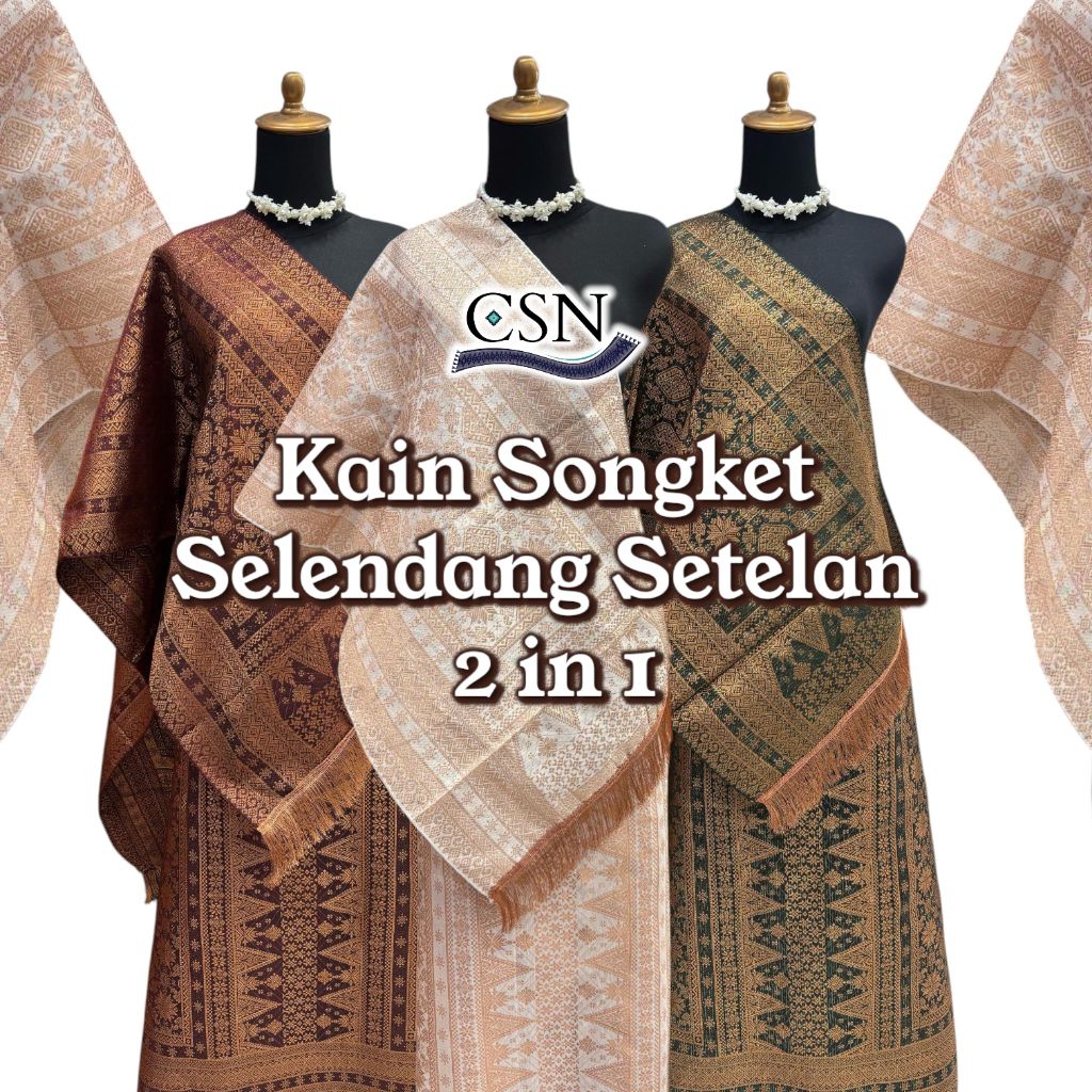 Jual Kain Songket Selendang Set 2 in 1 Motif Bunga Tembaga / Set ...