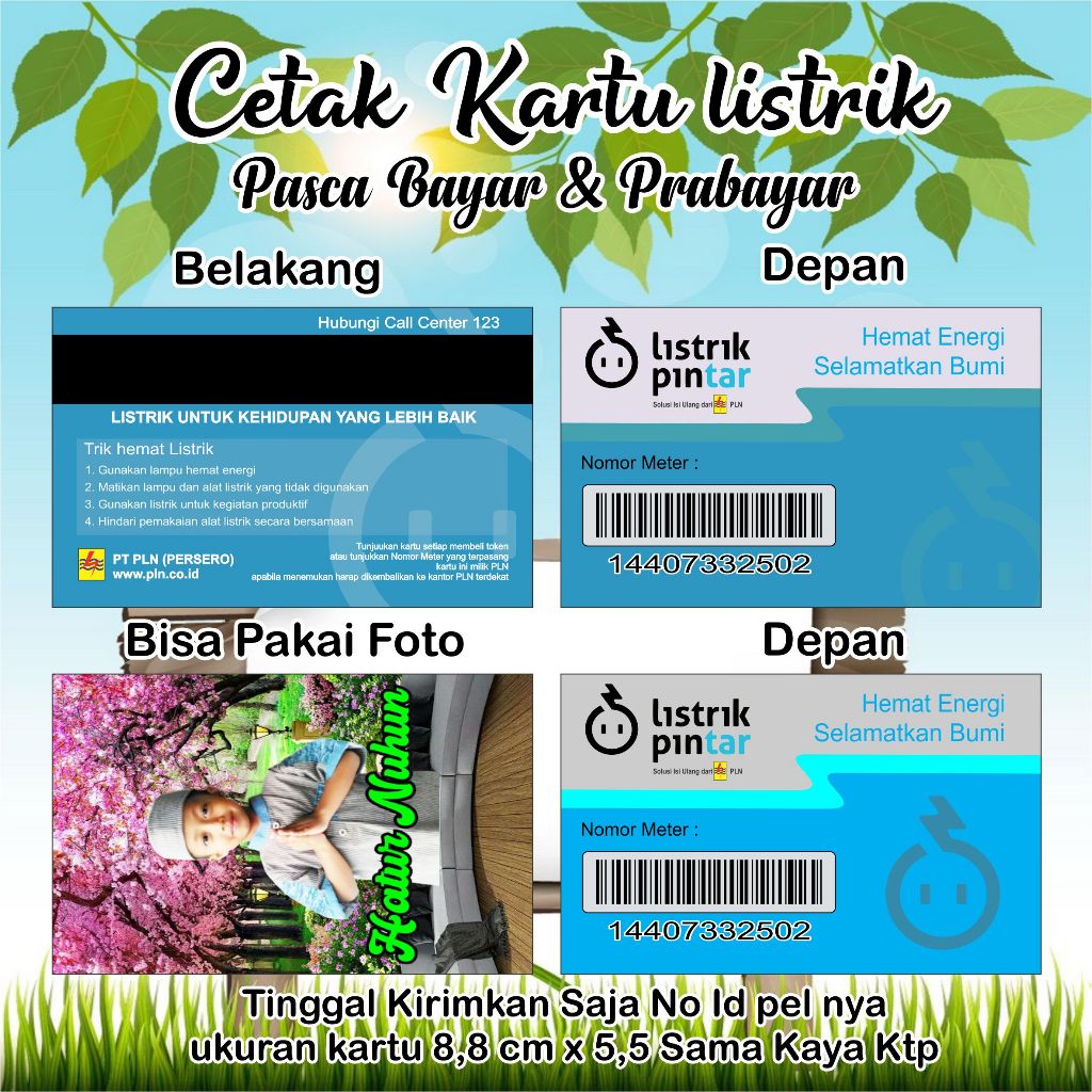 Jual Cetak Ulang Kartu PLN ( Kartu Listrik Pintar ) Ukuran 8,8 cm x 5,5 ...