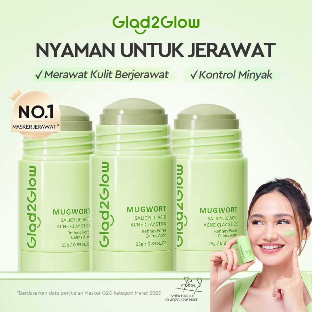 Jual Glad2Glow Mugwort Salicylic Acid Acne Clay Stick Masker Wajah Masker Jerawat Masker Acne ...