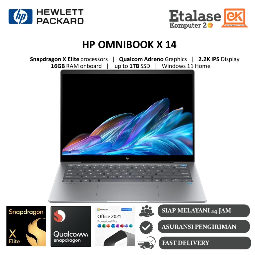 Jual Laptop Hp Omnibook X 14 Snapdragon X Elite X1E78100 Ram 16GB 1TB ...