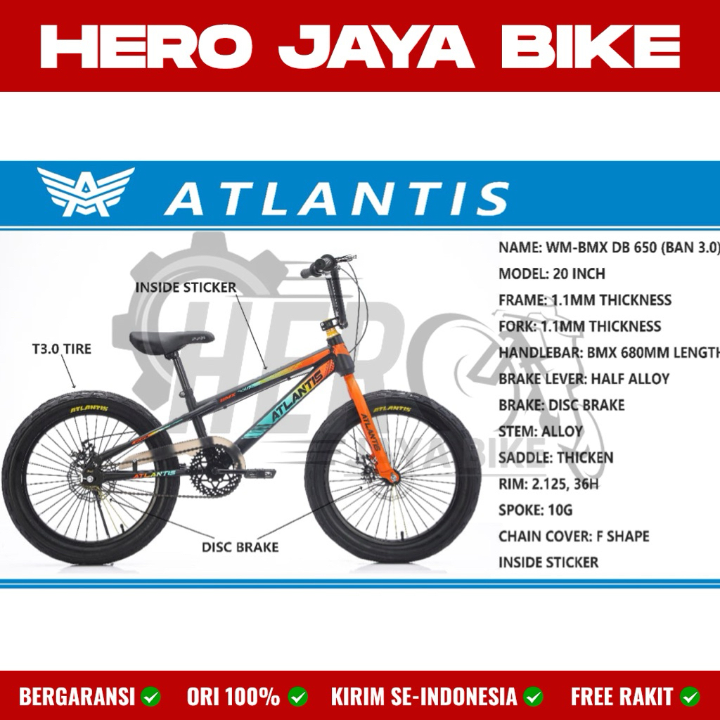 Jual Sepeda Anak Laki BMX ATLANTIS 650 Rem Cakram Ukuran 20 Inch Ban ...