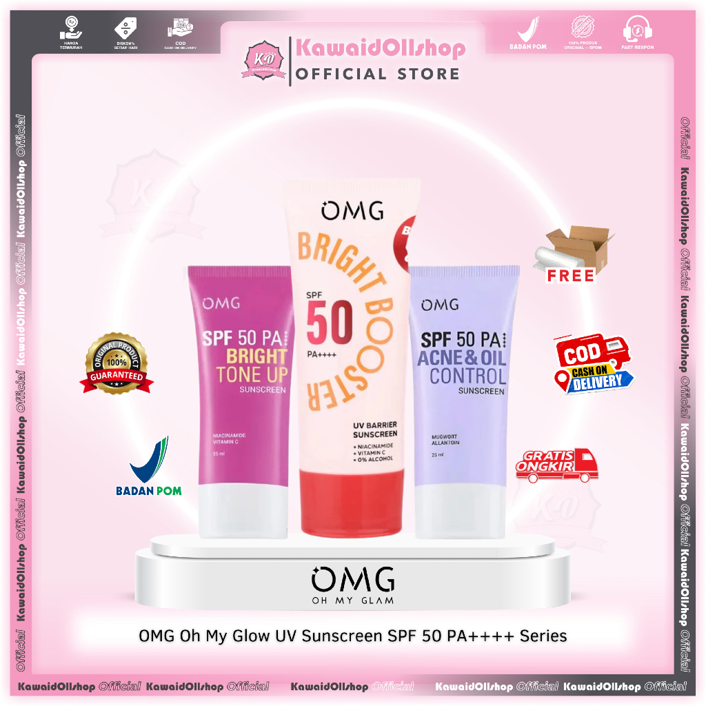 Jual OMG OH MY GLOW UV Barrier Sunscreen SPF 50 PA++++ 25 ml/Paket twin ...