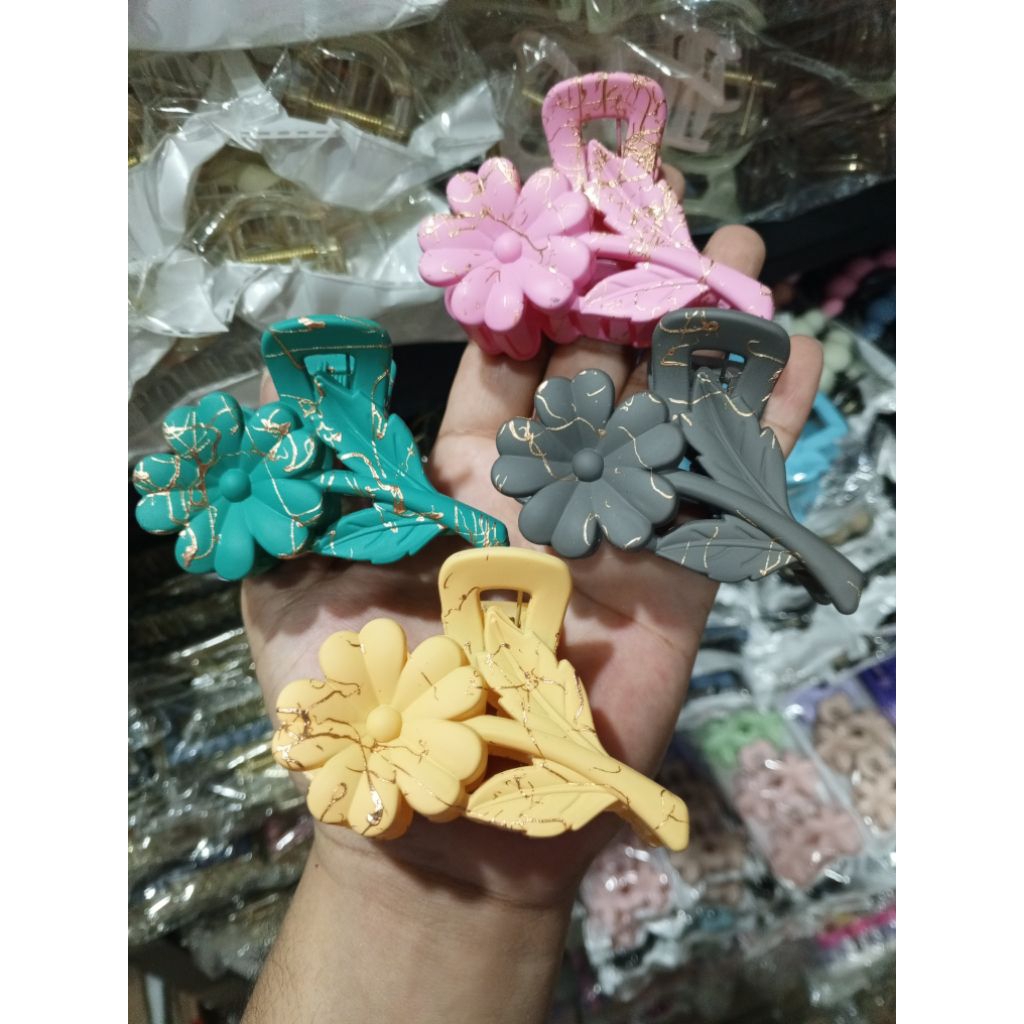 Jual (ISI 12PCS) JEPITAN RAMBUT IMPORT MODEL BUNGA TANGKAI DAUN MOTIF ...