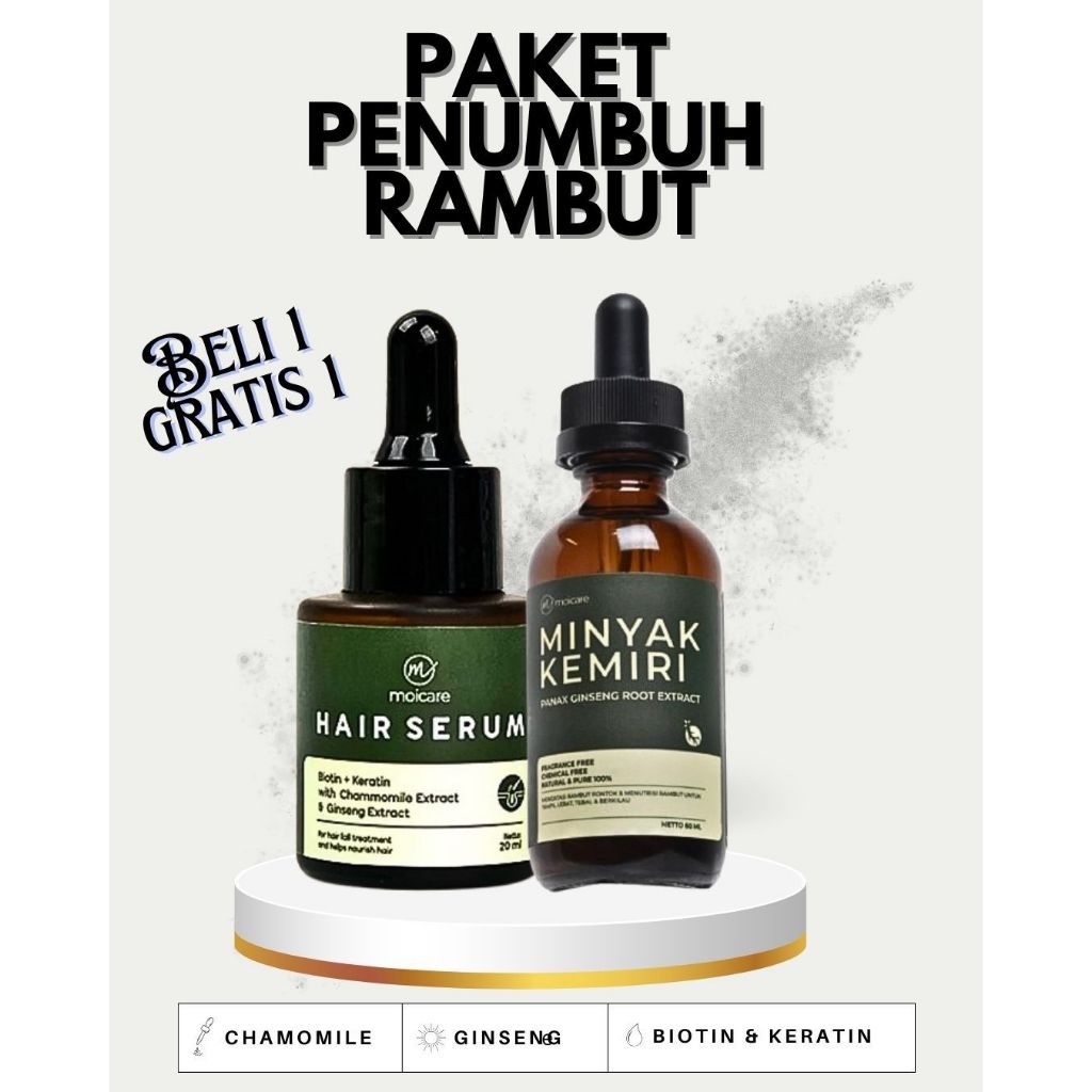 Jual MOICARE 2 PCS PAKET Hair Serum & Minyak Kemiri Penumbuh Pelebat ...