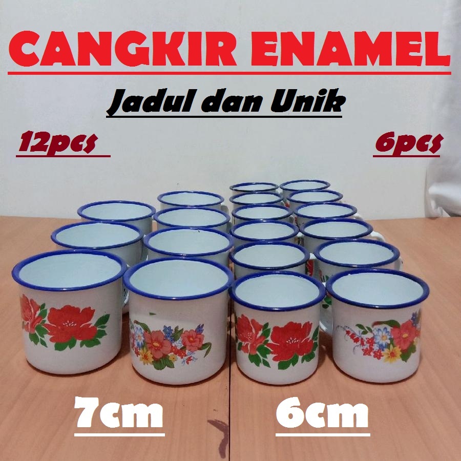 Jual 12pcs/6pcs Cangkir Enamel 7cm/6cm Motif Bunga warna warni, Cangkir ...