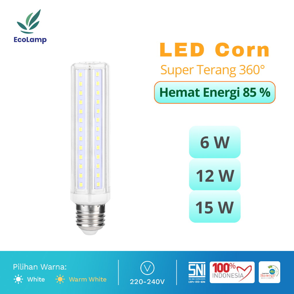 Jual ECOLAMP Lampu LED High Quality Type Corn Segi 6 , Hemat Listrik ...