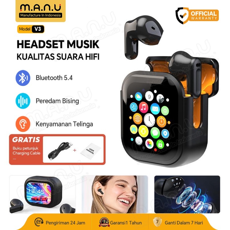Jual Manu AI Smart Wireless Bluetooth Headset V5.4 TWS Noise Reduction ...