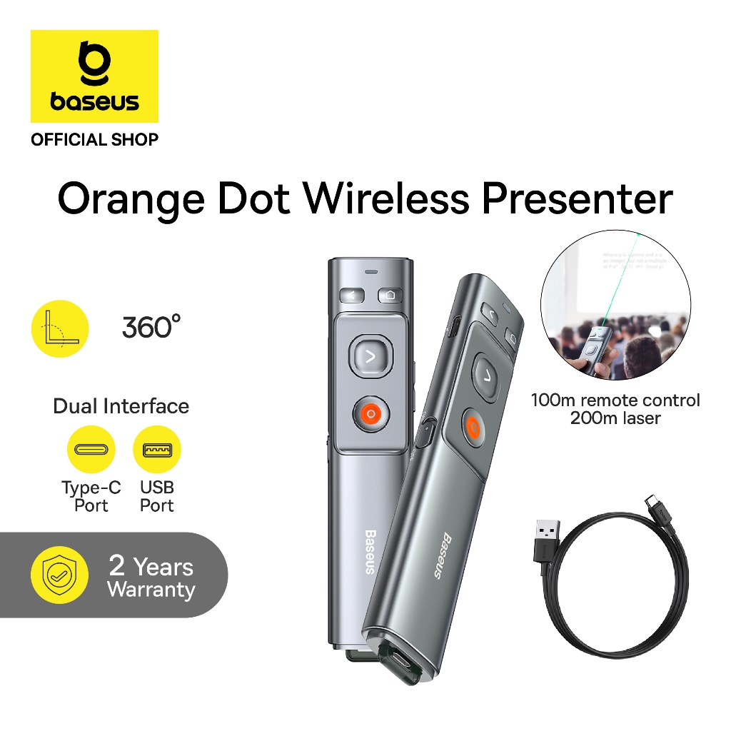 Jual Baseus Pointer Meeting Orange Dot Wireless Presenter Jarak 200M ...