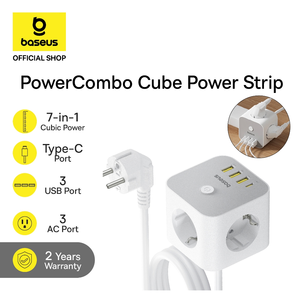 Jual Baseus PowerCombo Tower Digital Strip 3AC+2U+2C 35W with 1.5m ...