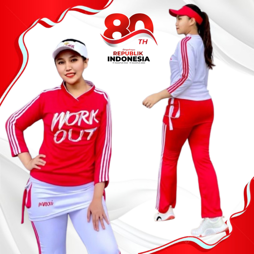 Jual Stelan Baju Senam Workout Rok Series Indoor Outdoor Merah Putih ...