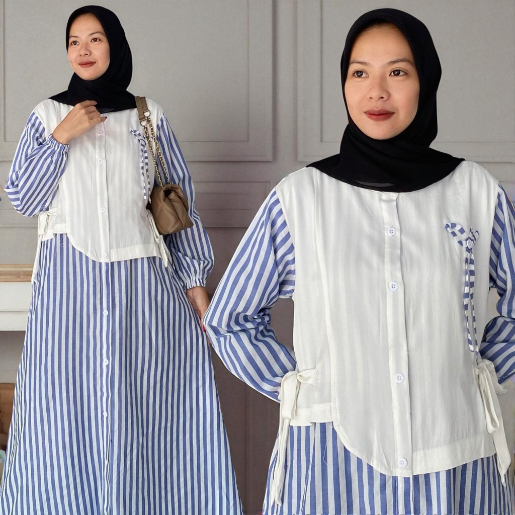 Jual Aliza Gamis Katun Rompi Salur PREMIUM TERBARU Fashion Muslim Wanita Kekinian(SG) | Shopee ...