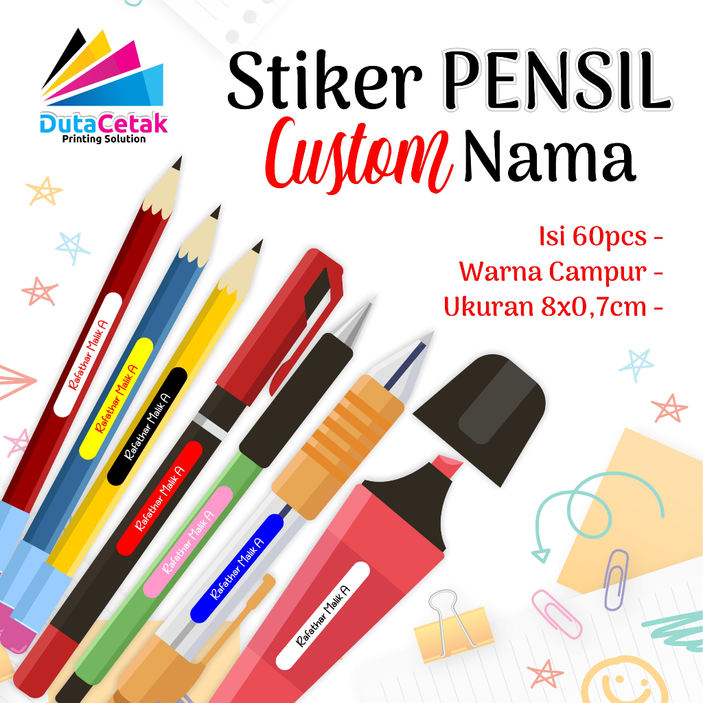 Jual (isi 60pcs) Stiker Nama untuk di Pensil / Pulpen Custom | Shopee ...