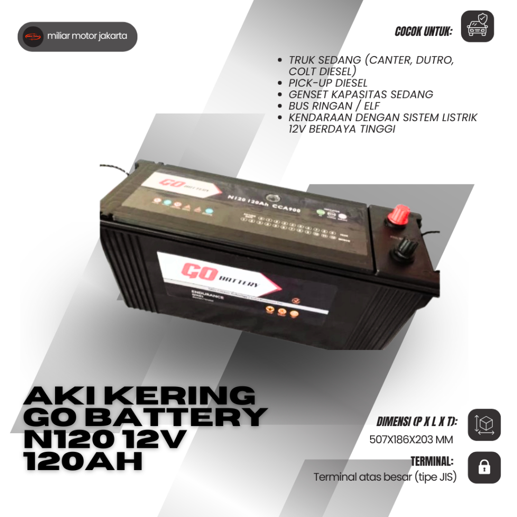 Jual Aki Kering Go Battery N120 12V 120Ah Genset Kapal DumpTruck Excavator | Shopee Indonesia
