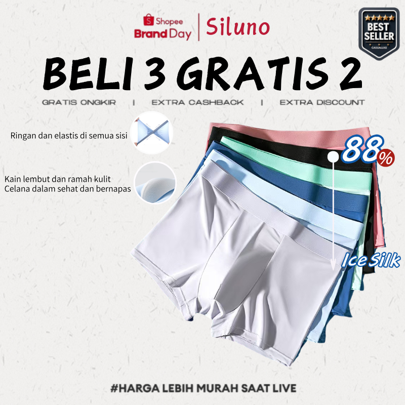Jual Siluno PAKET 5PCS Celana Dalam Pria Boxer CP6006 Antibakteri Ice ...