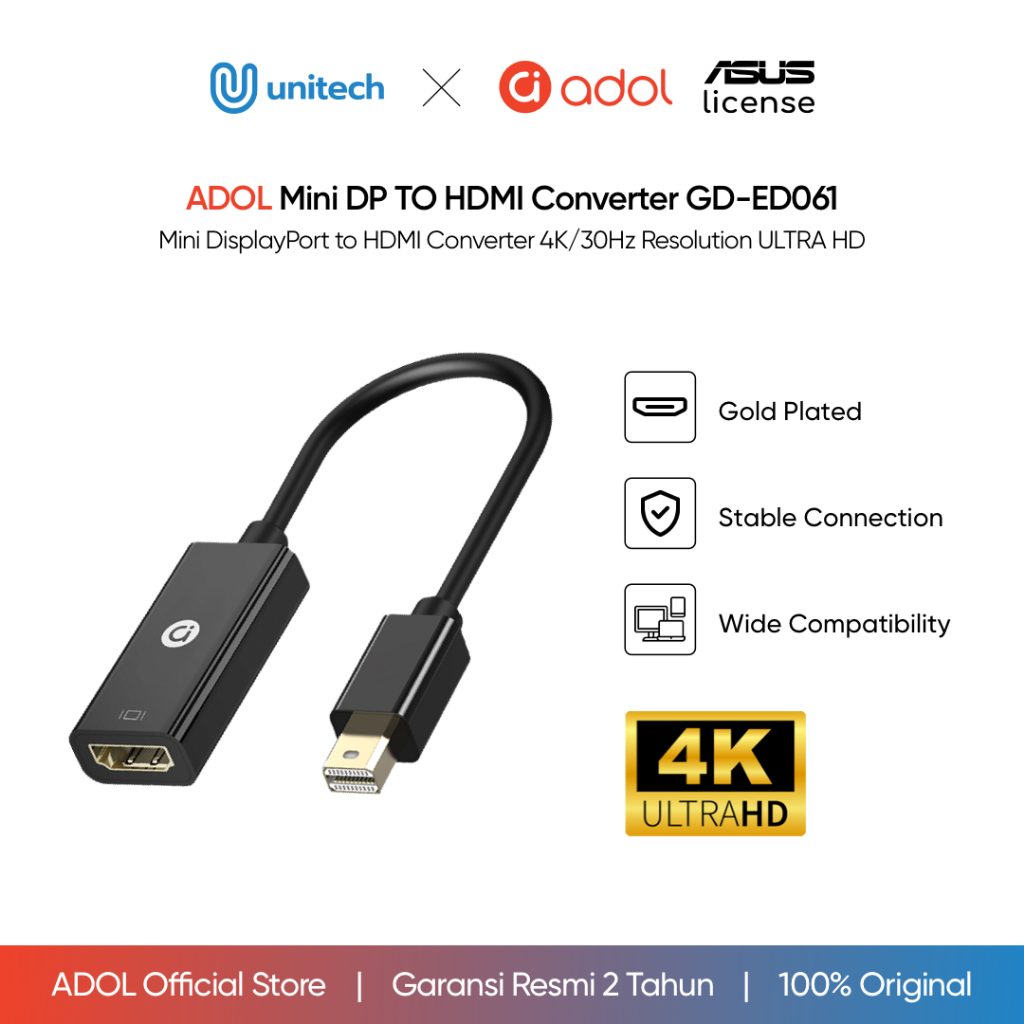 Jual Mini DP to HDMI Converter 4K ULTRA HD | Mini DisplayPort FULL UHD ...