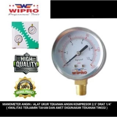 Jual WIPRO Manometer alat ukur tekanan angin kompresor 2.5" drat 1/4 ...