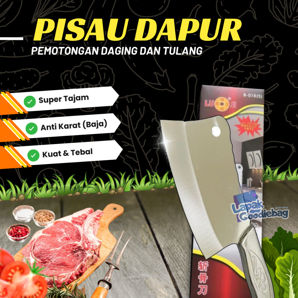 Jual Pisau Dapur Tajam Alat Potong Daging Tulang Sayur Buah PREMIUM ...