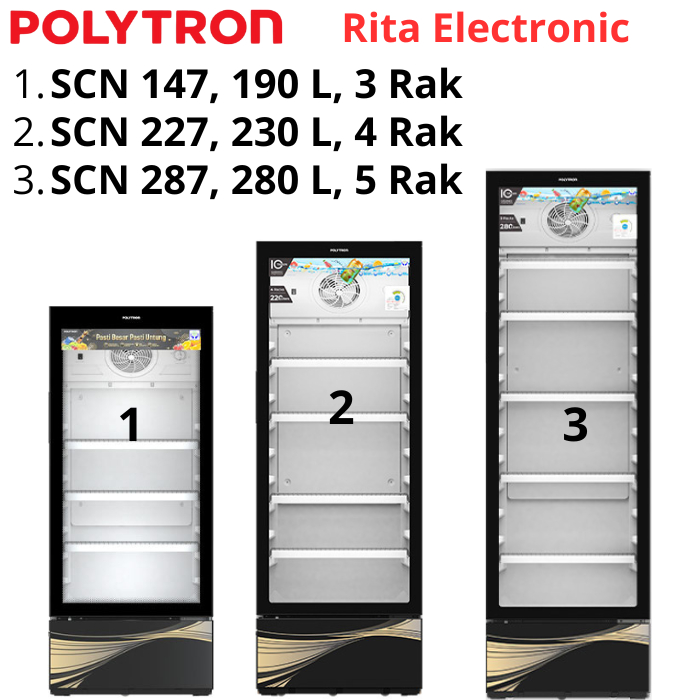 Jual Showcase 1 pintu Polytron Terbaru 2025 5 Rak SCN 147, SCN 227 dan ...