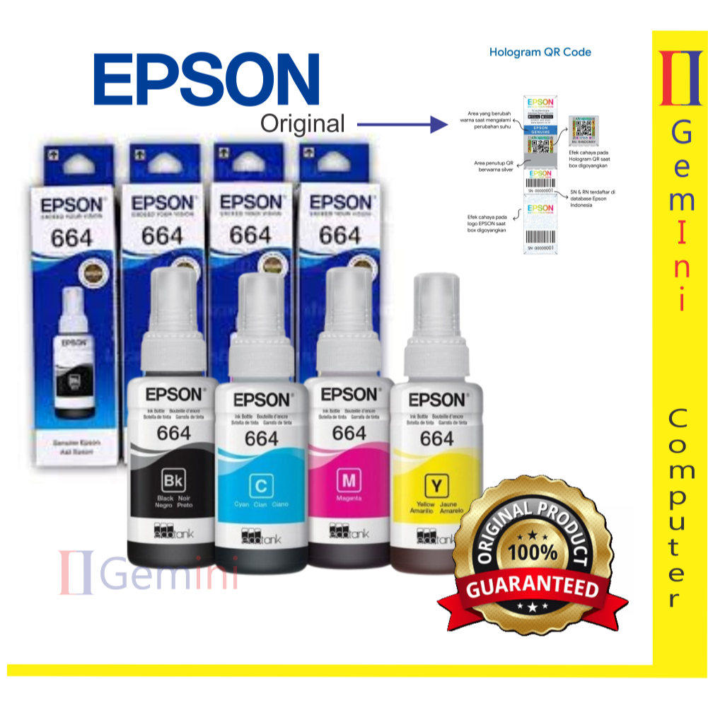 Jual TINTA PRINTER EPSON 664 ORIGINAL BLACK CYAN MAGENTA YELLOW | Shopee Indonesia