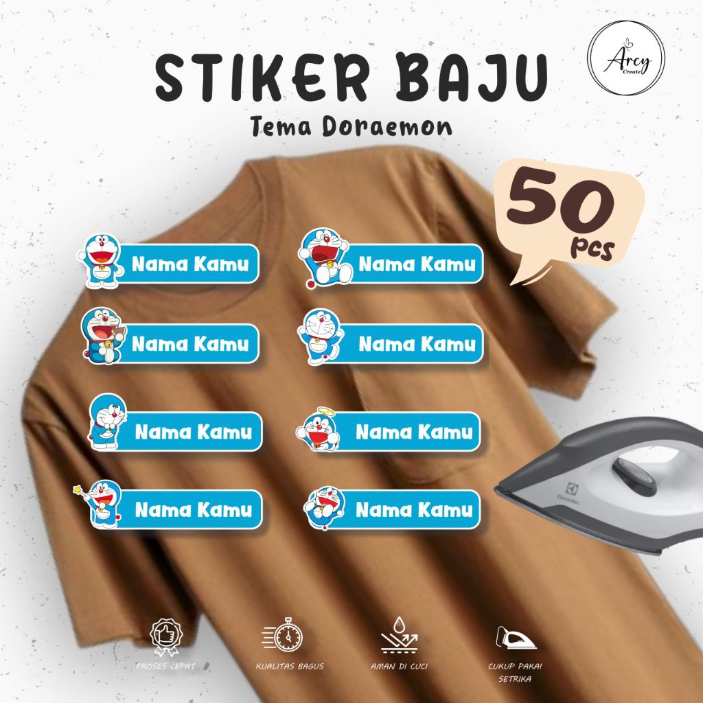Jual ( 50pcs ) Custom Cetak Stiker Kain Label Nama baju DTF tema ...