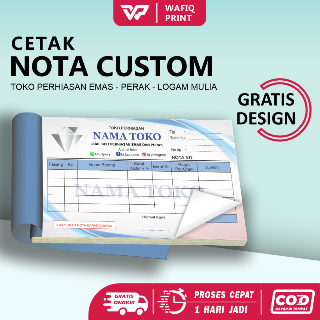 Jual Cetak Nota custom emas satuan ukuran standar 16x10 cm 1 ply 2 ply ...