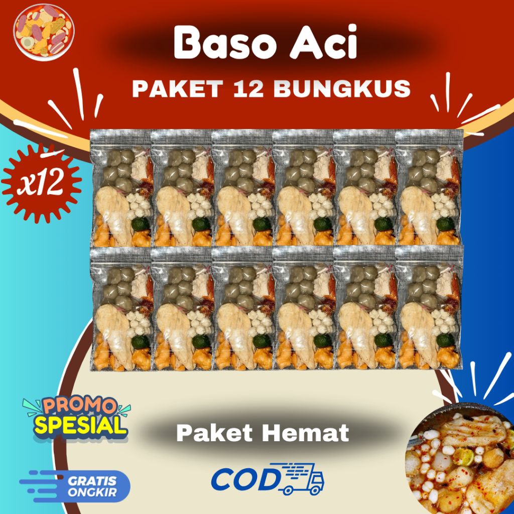 Jual Baso Aci Paket Hemat 12pcs/bks, Boci, Basi, Bakso Aci 12 Bungkus ...