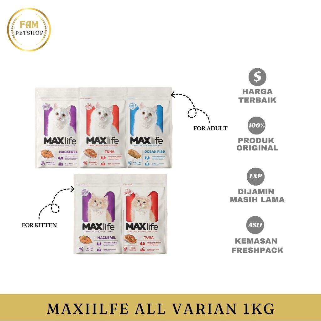 Jual Maxlife Adult Kitten Dry Cat Food Makanan Kucing 1kg | Shopee ...