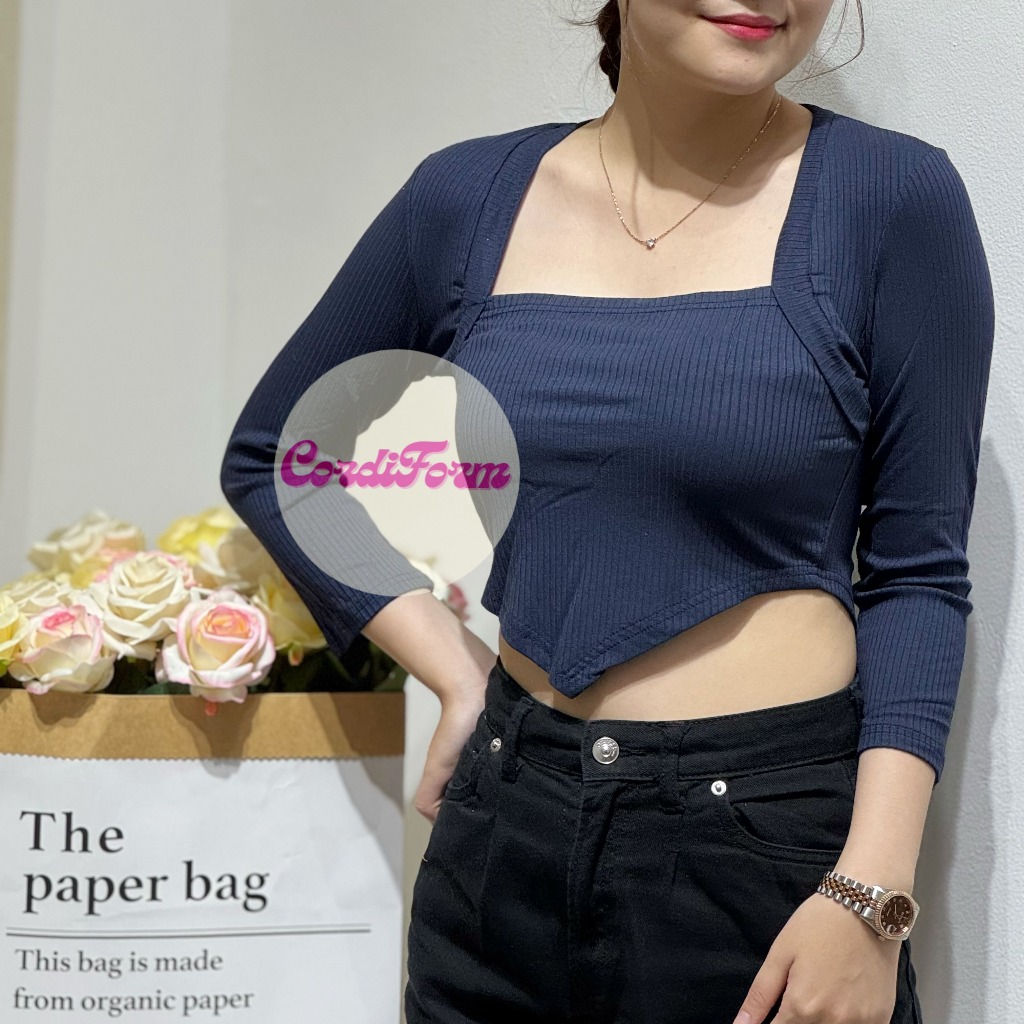 Jual Crop Top Square Neck Lancip Lengan 7/8 Wanita #5141 | Shopee Indonesia