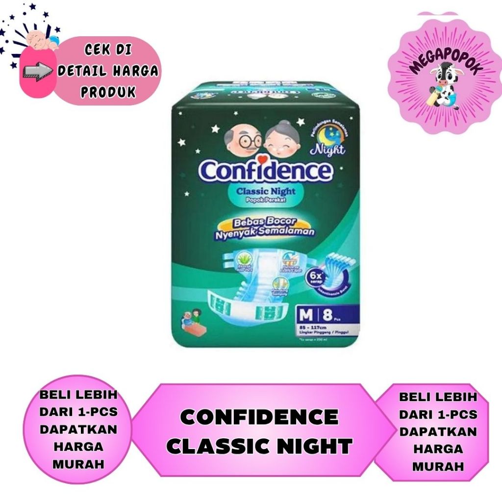 Jual Confidence Classic Night Adult Diapers M8/L7/XL6/megapopok ...