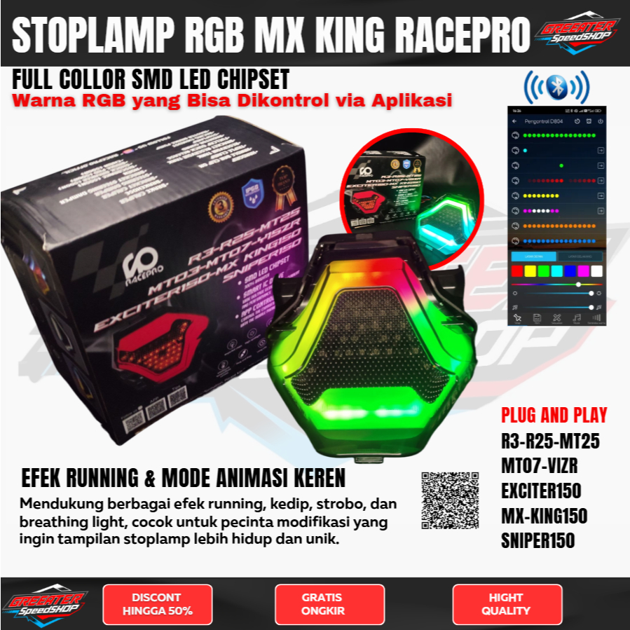 Jual STOPLAMP RGB RACEPRO MX KING MT-25 R3 EXCITER150 VIZR STOPLAMP ...