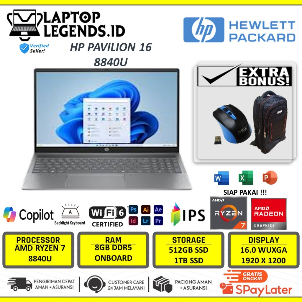 Jual Laptop Hp Pavilion 16 AMD Ryzen 5 8540U 8gb 1tb 16 Inch WUXGA IPS Win11home | Shopee Indonesia