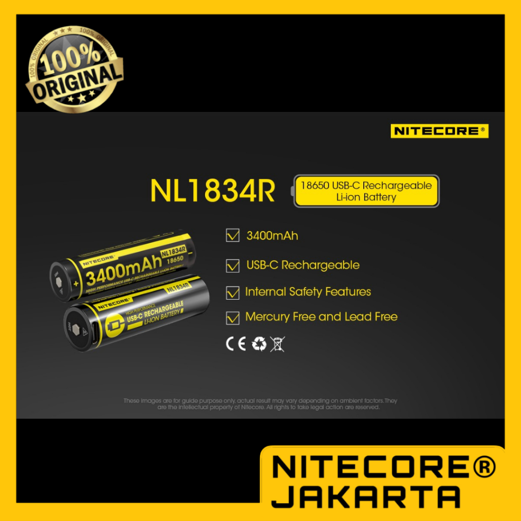 Jual Nitecore NL1834R USB-C Rechargeable 18650 Li-Ion Battery 3400mAh ...
