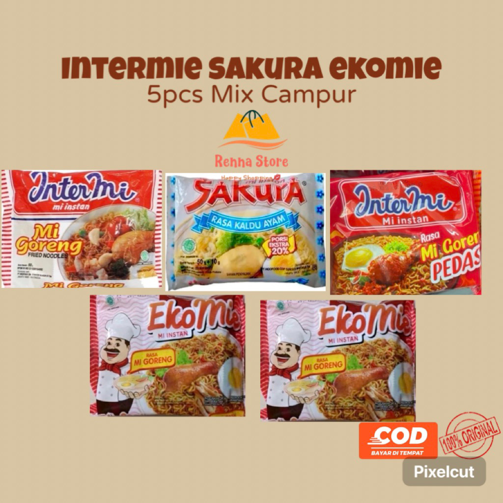 Jual JATIM 5pcs INTERMIE EKOMIE Goreng Pedas SAKURA Kuah Kaldu Ayam ...