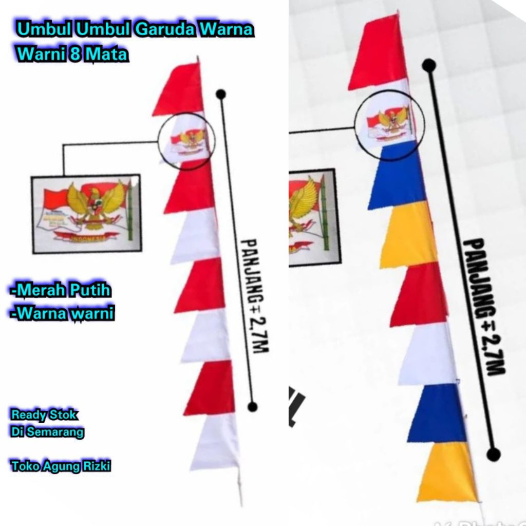 Jual Umbul Umbul Garuda Warna Warni 8 Mata Merah Putih Bendera Gergaji Dirgahayu 17 Agustusan ...