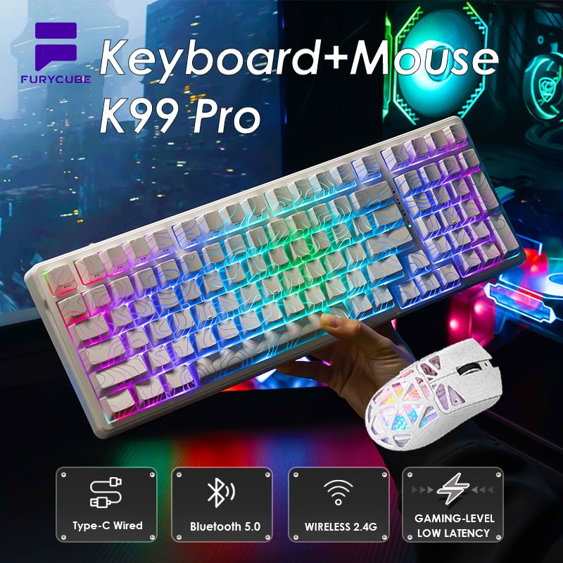 Jual FURYCUBE Wireless Keyboard Mouse K99 Pro Gaming Office Mechanical ...