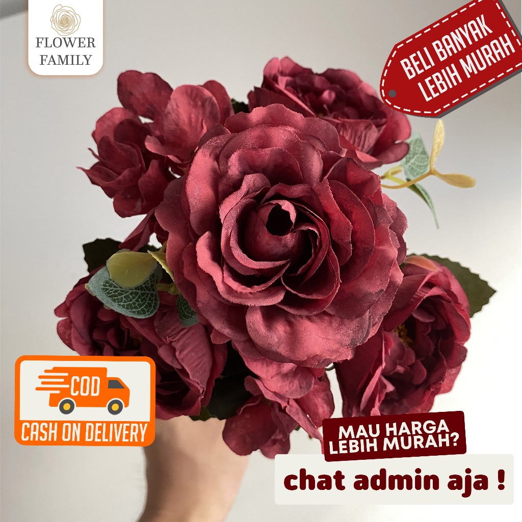 Jual Flower Family - [6 Cabang] Autumn Rustic Rose / BUNGA MIX /Rose Hydra Peony Artificial ...