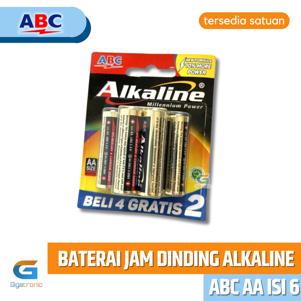 Jual Baterai ABC Alkaline size AA (A2) isi 6 (4 + 2) / Baterai Jam ...