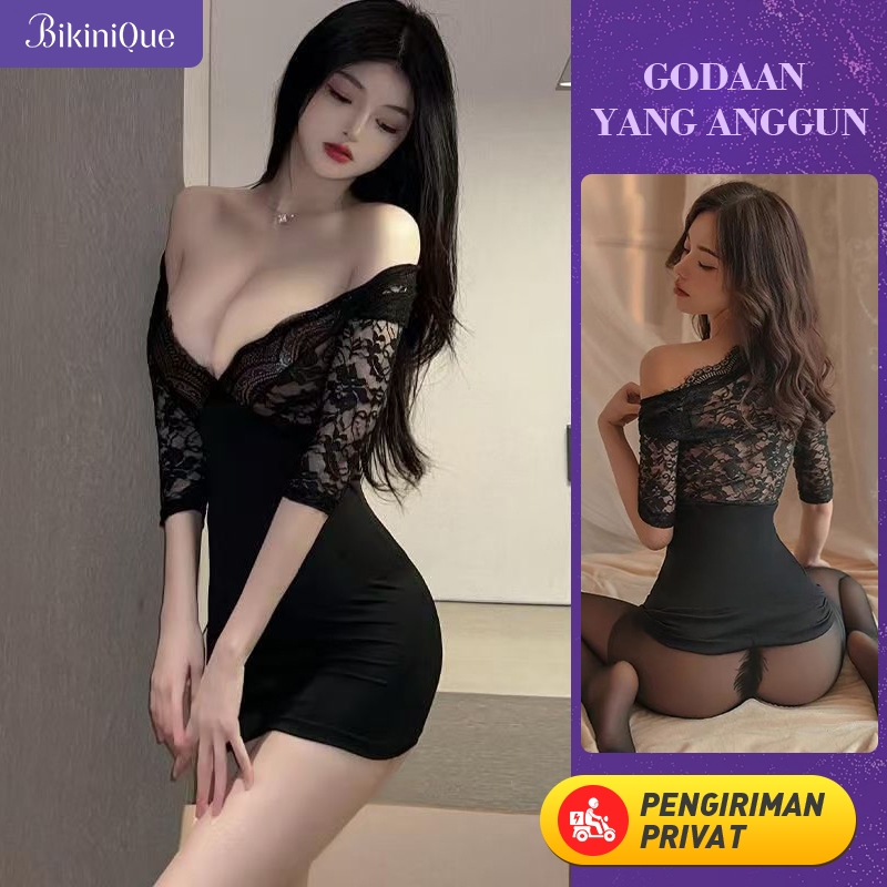Jual BikiniQue Gaun Seksi Lingerie Renda Seragam Sekretaris Hot Deep V Transparan Ketat Open ...