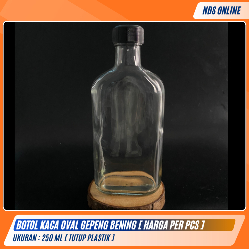 Jual Botol Kaca Oval Bening 250ml – Tutup Plastik Hitam | Botol Kaca ...