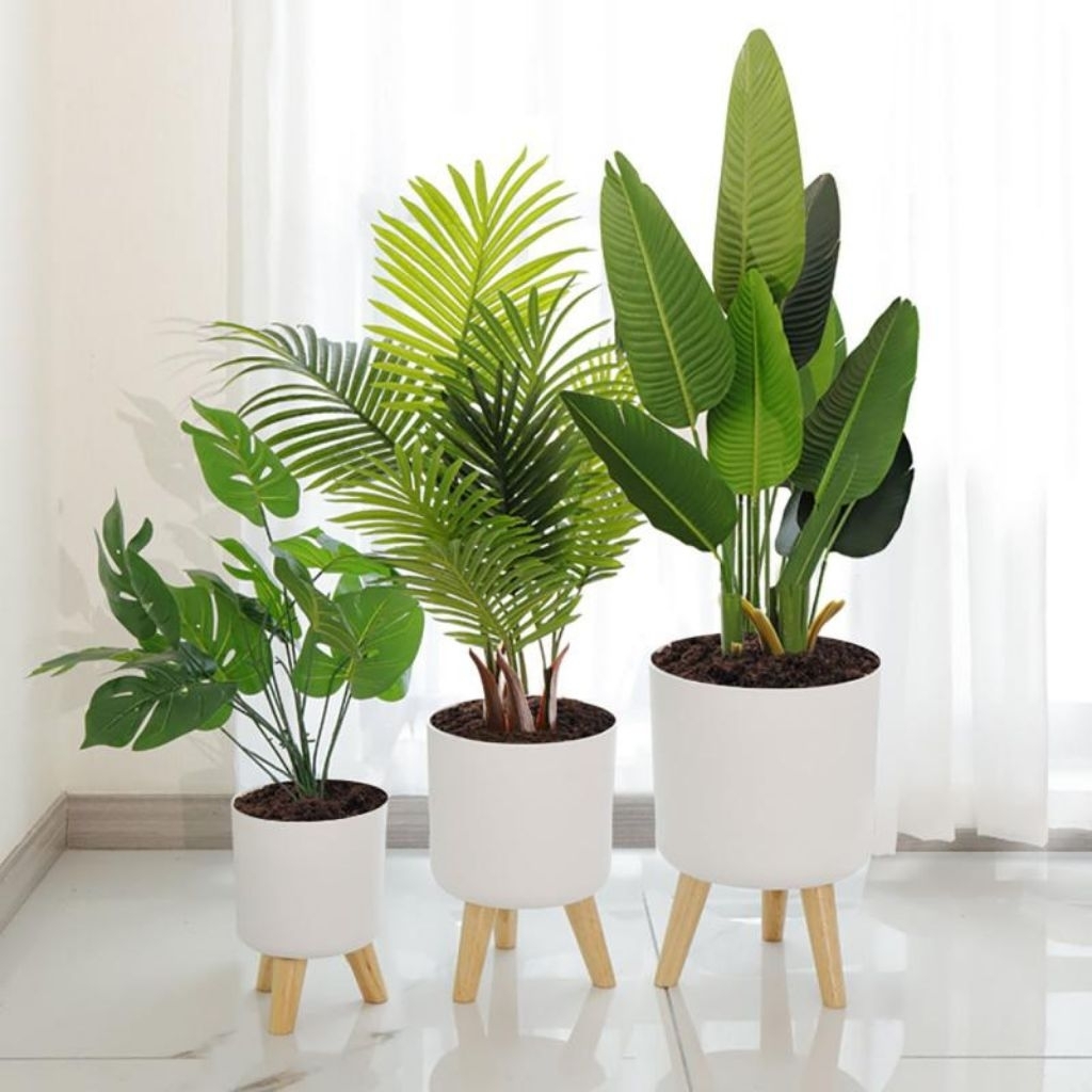 Jual Beli Pot Bunga dengan Dudukan Kayu Rak Peraga Tanaman untuk ...
